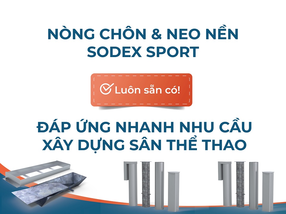 Xây dựng sân thể thao với nòng chôn và neo nền Sodex Sport